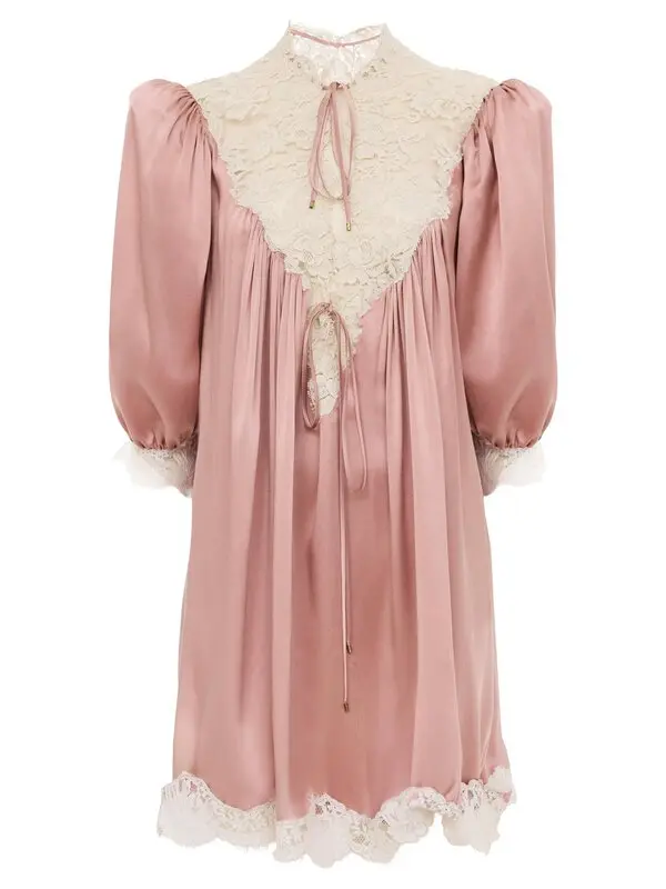Chloé Washed Silk Satin Lace-trimmed Mini Dress - Pink