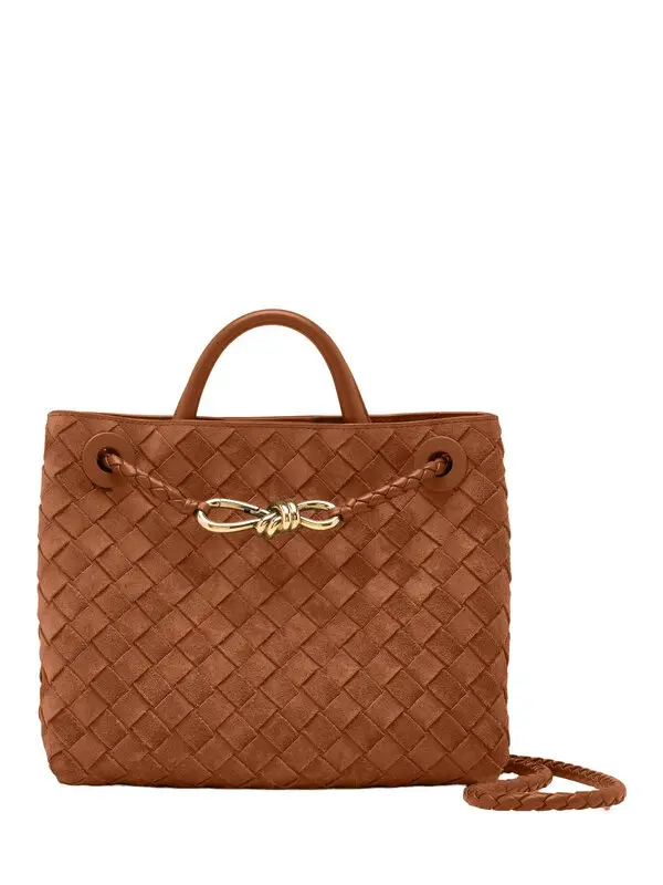 Bottega Veneta Small Andiamo Intrecciato Suede Bag - Brown
