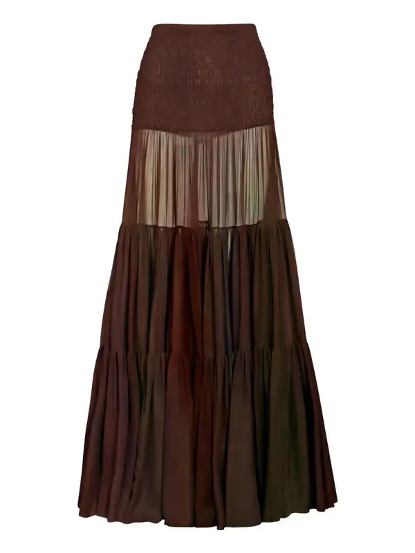 Saint Laurent Shirred Tiered Maxi Skirt - Brown