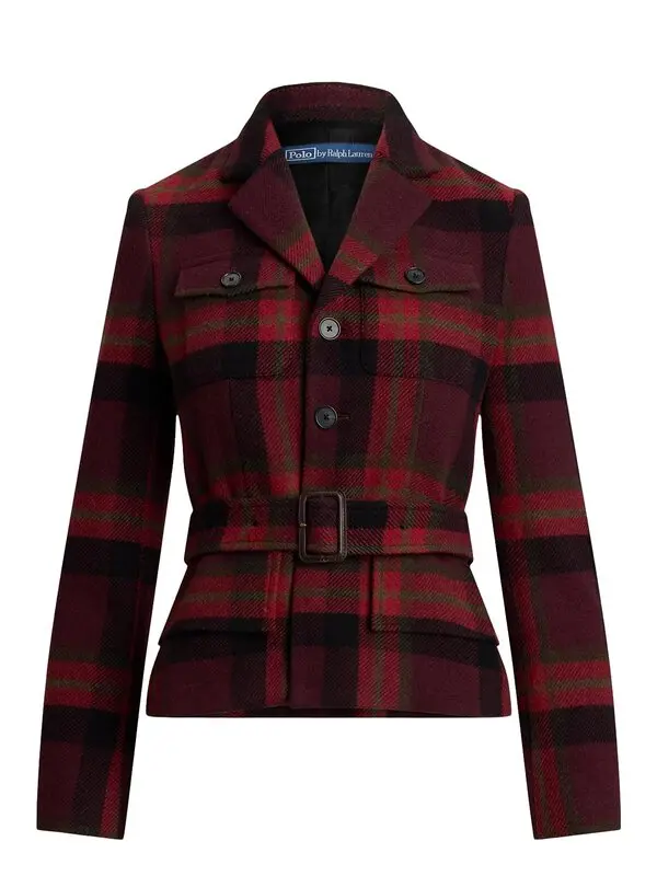Ralph Lauren Belted Wool-blend Tweed Jacket - Red Black