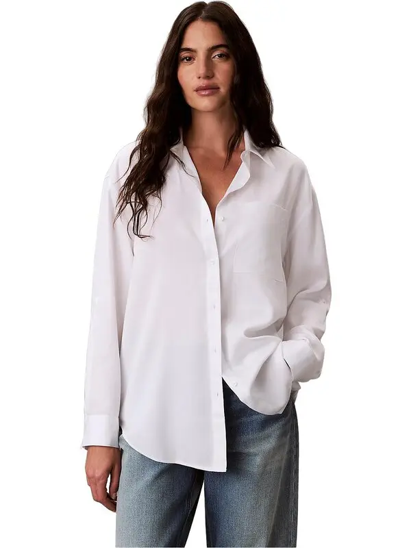 Calvin Klein Lyocell Button-down Shirt With Roll-tab Sleeves - Brilliant White