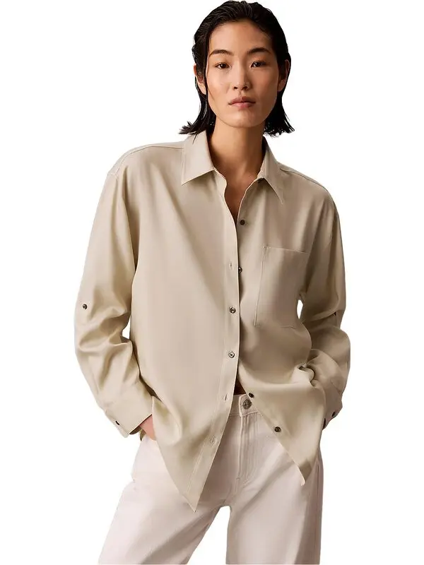 Calvin Klein Lyocell Button-down Shirt With Roll-tab Sleeves - Overcast