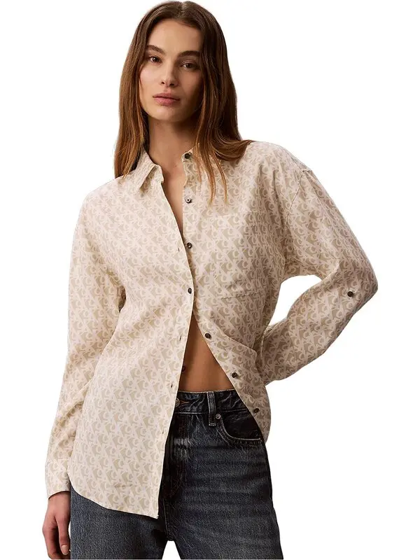 Calvin Klein Lyocell Button-down Shirt With Roll-tab Sleeves - Overcast