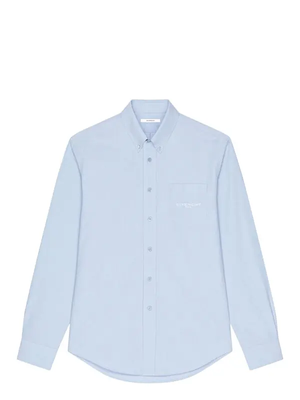 Givenchy Shirt In Cotton Oxford With Paris Jacquard - Baby Blue