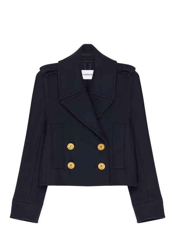 Givenchy Short Pea Coat In Wool - Dark Navy