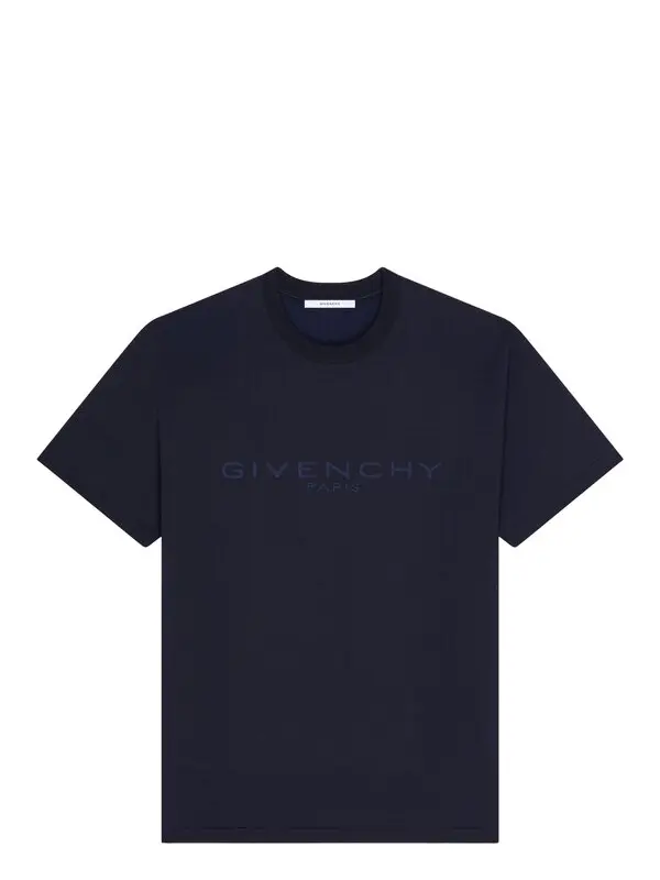 Givenchy T-shirt In Cotton And Silk With Paris Jacquard - Dark Navy