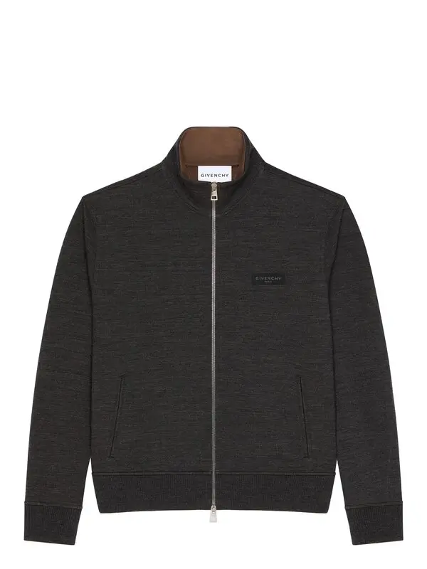 Givenchy Zipped Wool Sweatshirt With Paris Gros Grain - Grey/brown