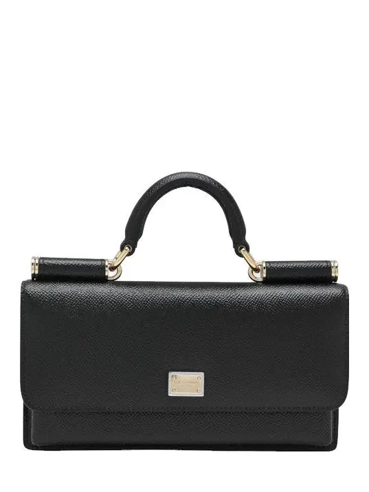 Dolce & Gabbana Mini Dauphine Leather Bag With Logo Tag - Black