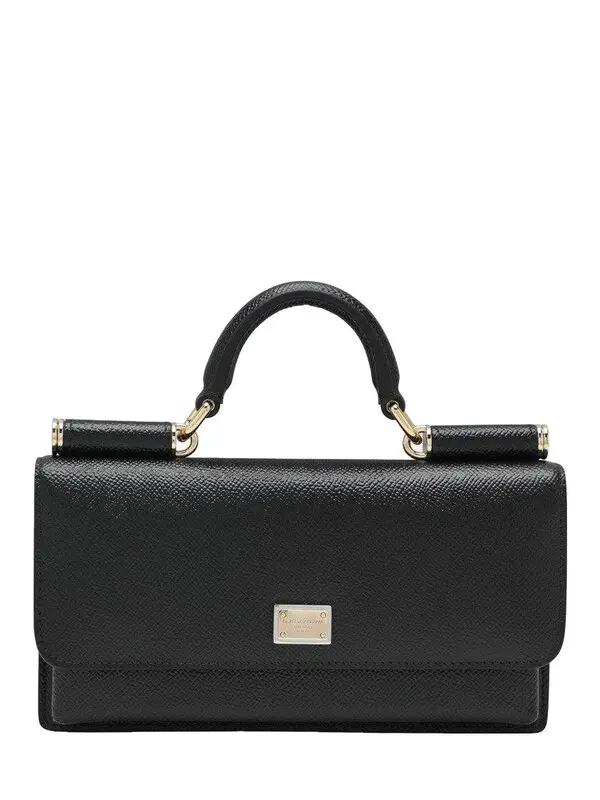 Dolce & Gabbana Mini Dauphine Leather Bag With Logo Tag - Black
