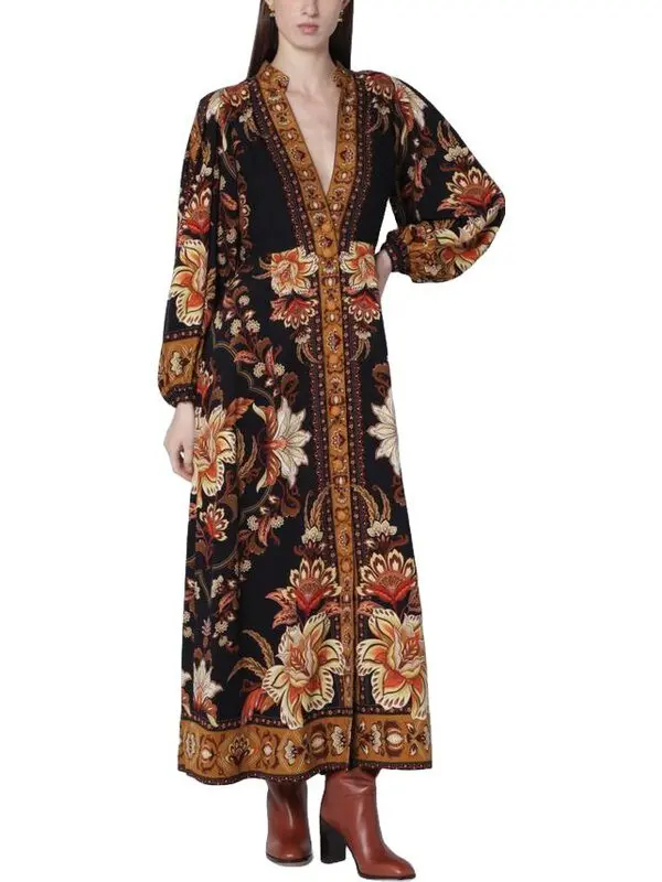 Farm Rio Majestic Garden Long Dress - Black