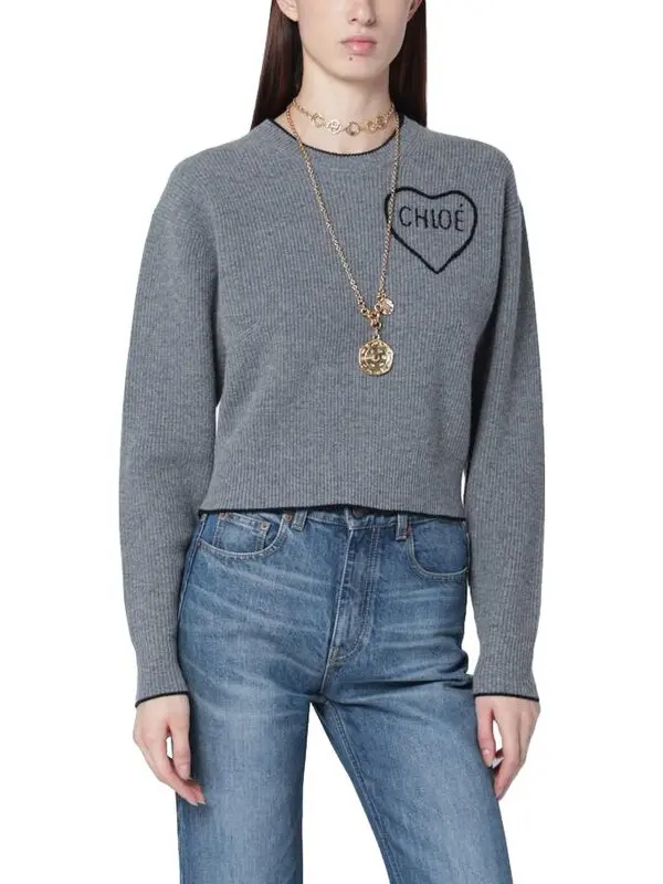 Chloé Crewneck Wool-cashmere Sweater - Grey