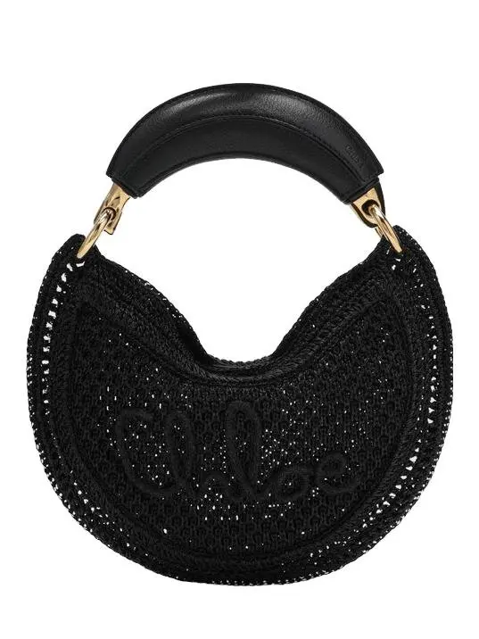 Chloé Mini Crochet Hobo Bag With Leather Details - Black