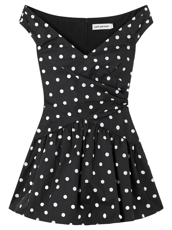 SELF-PORTRAIT Off-the-shoulder Polka-dot Mini Dress - Black