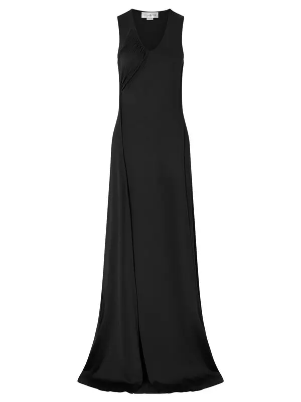 Victoria Beckham Gathered Satin Gown - Black