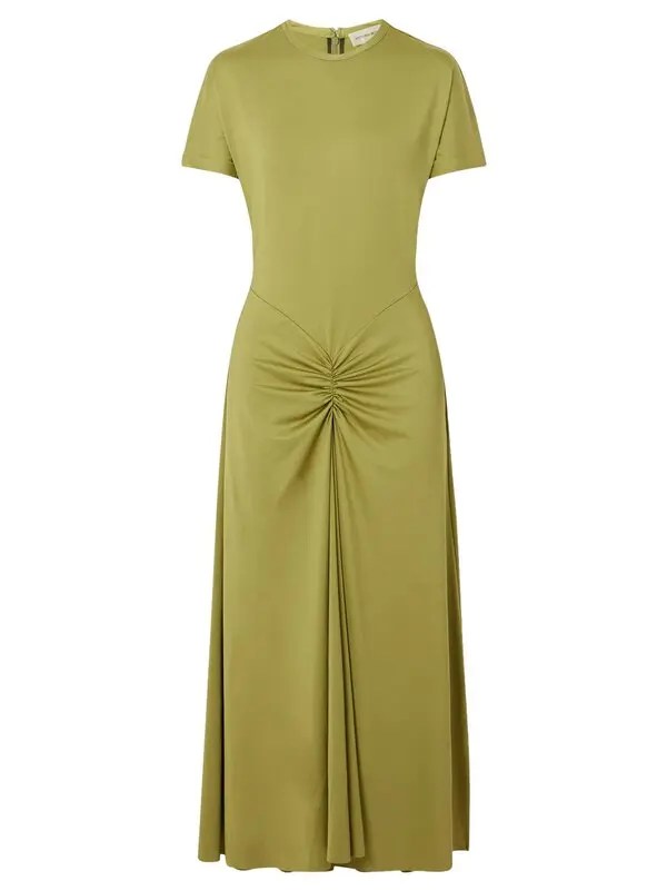 Victoria Beckham Gathered Satin-jersey Midi Dress - Green