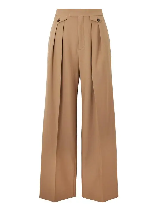 Chloé Pleated Wool-gabardine Wide-leg Trousers - Brown