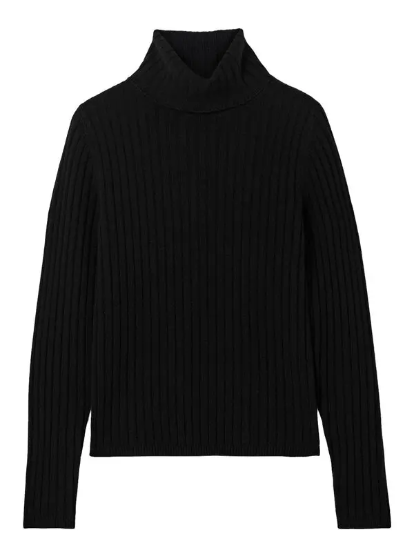 NILI LOTAN Dessie Ribbed Cashmere Turtleneck Sweater - Black