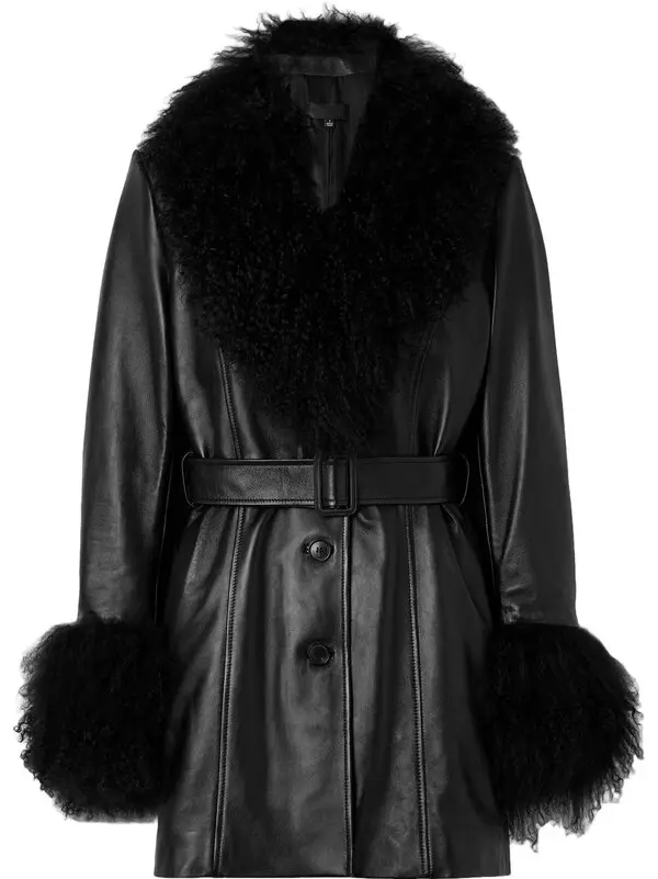 NILI LOTAN Sefa Belted Shearling-trimmed Leather Jacket - Black