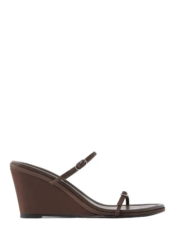ST. AGNI Petit Belt Recycled-satin Wedge Sandals - Brown