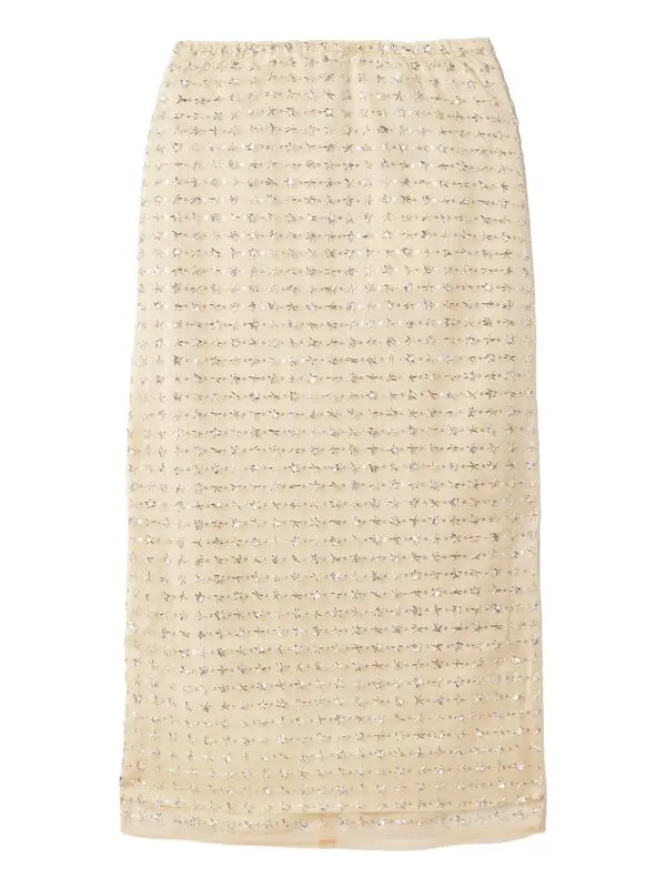 Staud Ciara Embellished Tulle Midi Skirt - Neutrals