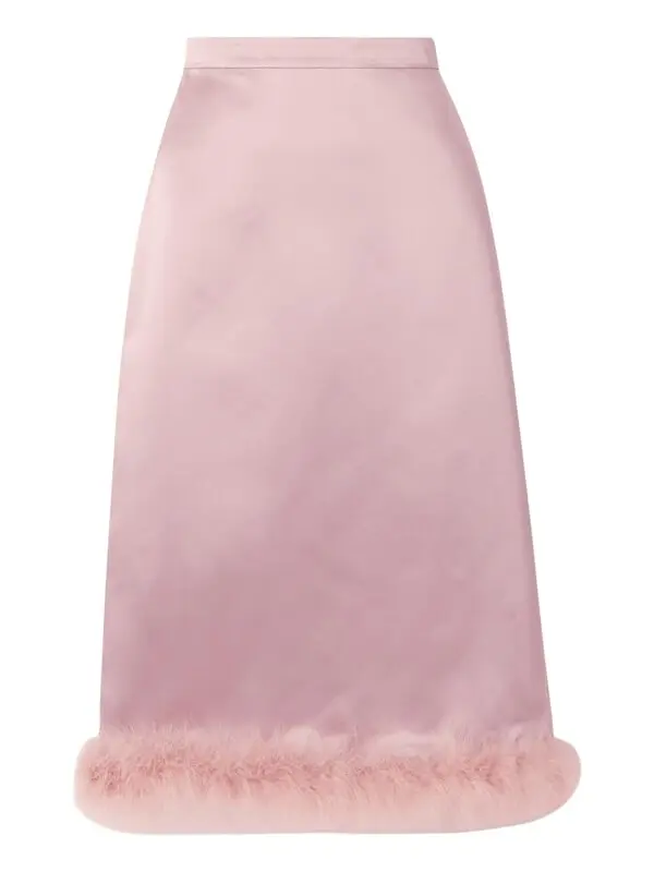 Valentino Garavani Feather-trimmed Satin Midi Skirt - Pink