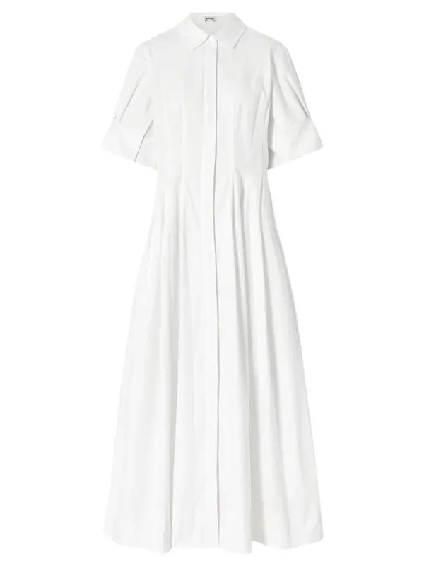 Simkhai Mollie Pleated Cotton-poplin Midi Shirt Dress - White