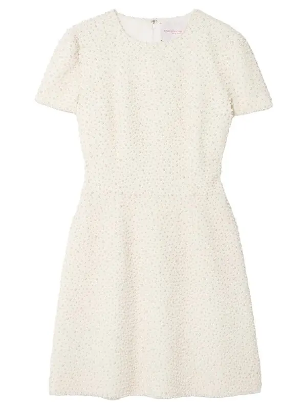 Carolina Herrera Faux Pearl-embellished Wool-blend Crepe Mini Dress - White