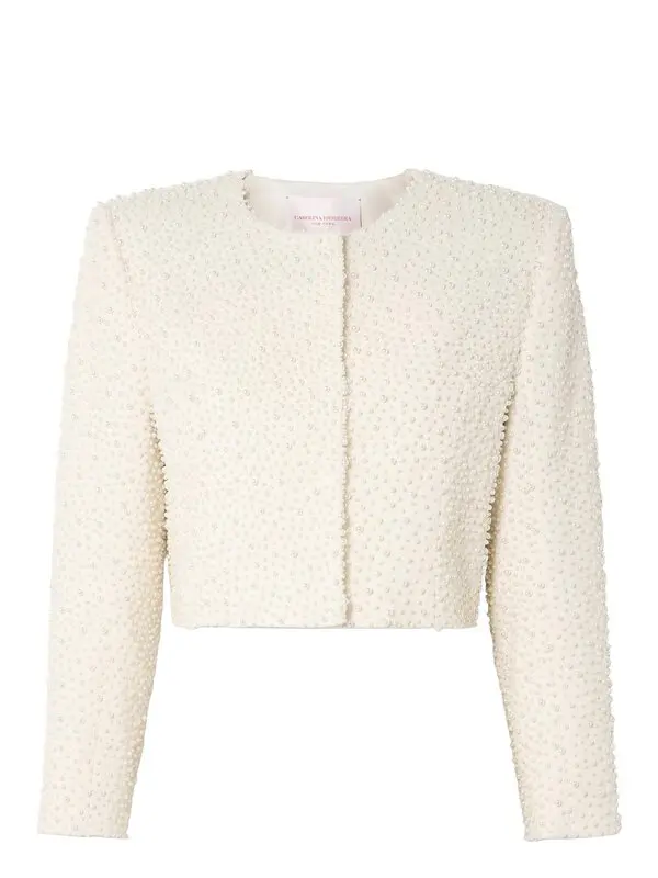 Carolina Herrera Faux Pearl-embellished Wool-blend Crepe Jacket - White