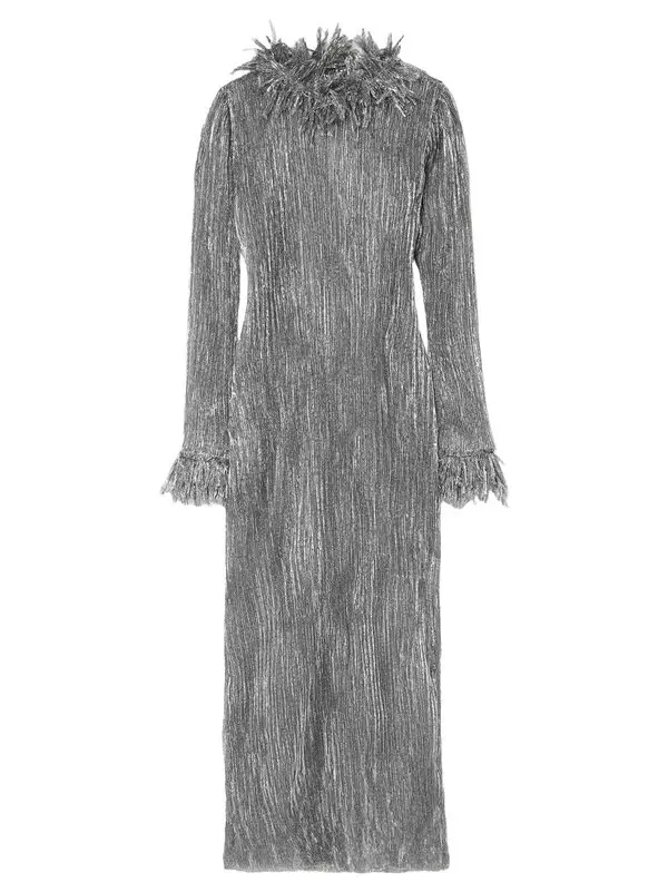 LIBEROWE Chiltern Fringed Metallic Plissé-tulle Midi Dress - Silver