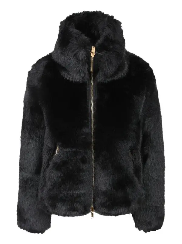 Moose Knuckles Faux Fur Zip-up Jacket - Black