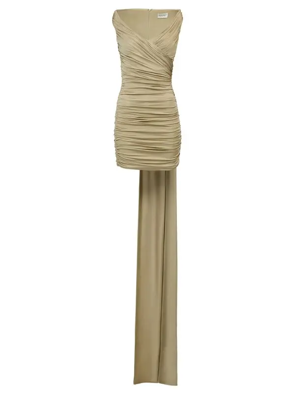 THE NEW ARRIVALS ILKYAZ OZEL Valencia Ruched Satin Mini Dress - Green