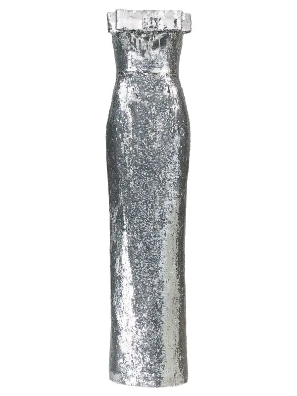 THE NEW ARRIVALS ILKYAZ OZEL Sisu Sequinned Maxi Dress - Silver