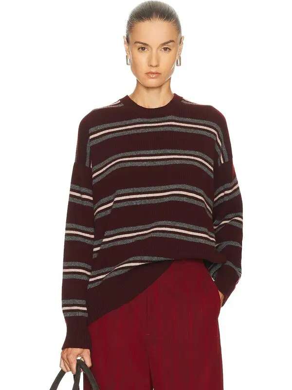 &daughter Innes Stripe Slouch Crewneck - Burgundy  Grey  & Oat Stripe
