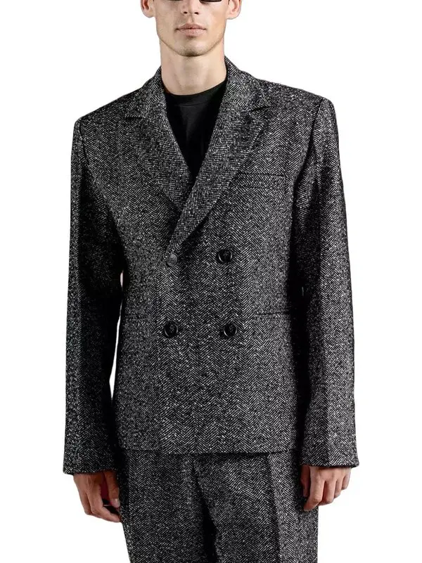 Manière De Voir Didier Double-breasted Herringbone-pattern Black Blazer - Grey