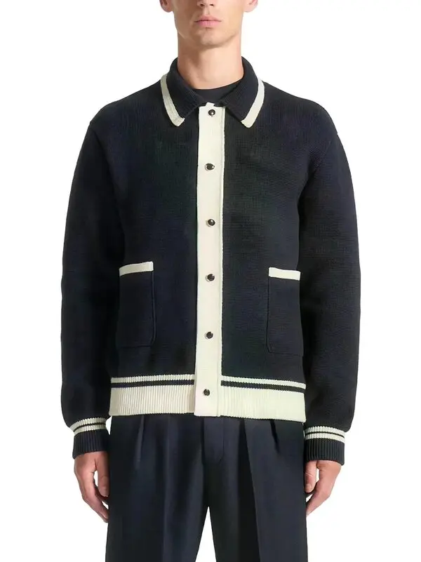 Manière De Voir Classic-collar Combed-cotton Knit Cardigan - Blue