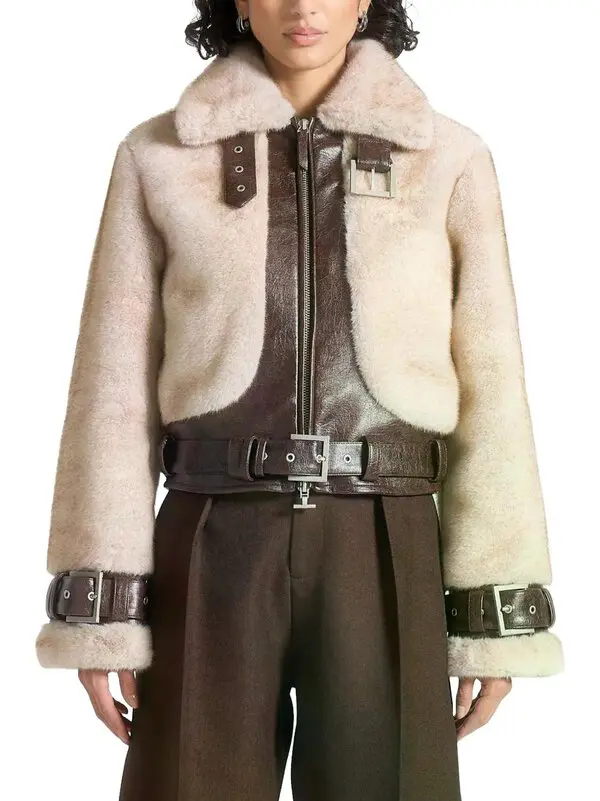 Manière De Voir Deya Plush And Faux Leather Jacket - Neutrals