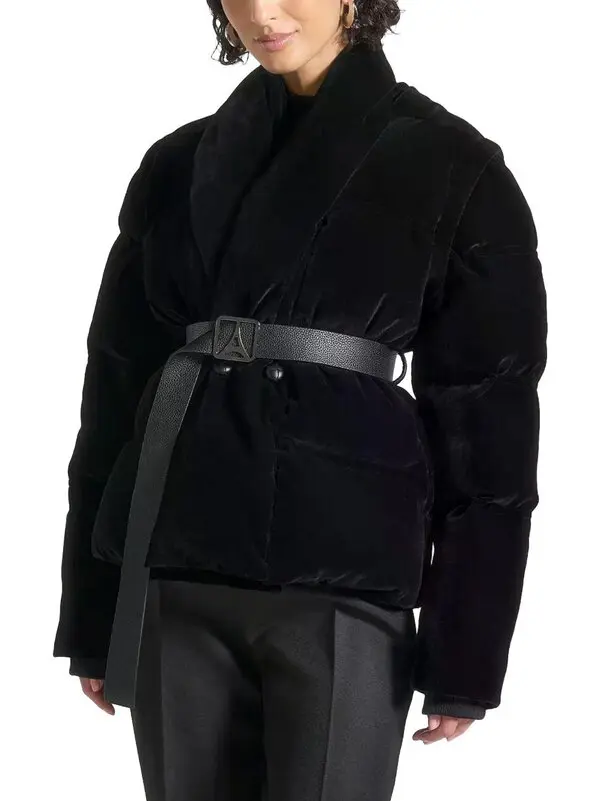 Manière De Voir Taya Velvet-effect Puffer Jacket - Black