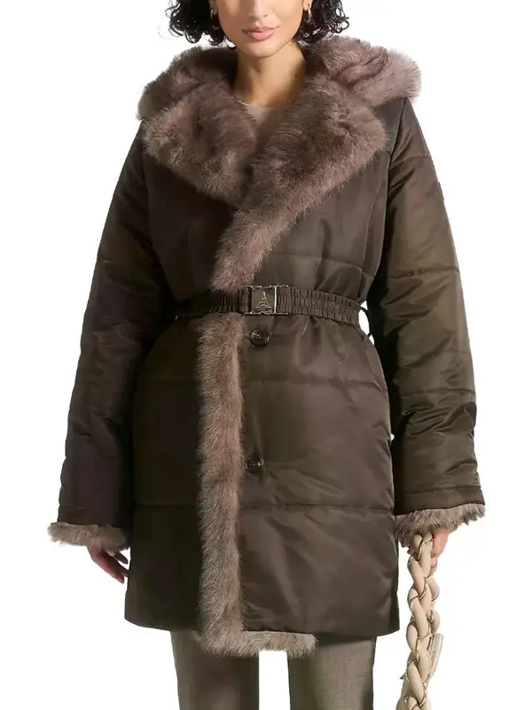 Manière De Voir Faux-fur Trimmed Quilted Coat - Brown