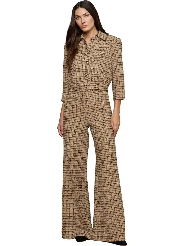 L'Agence Pilar Tweed Wide-leg Trousers - Chai Latte/black