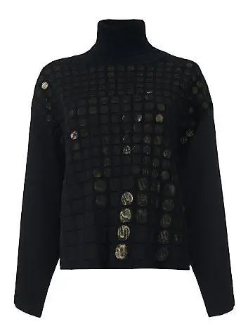 LEEM Paillette-embellished Knitted Top - Black