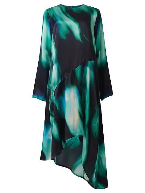 LEEM Printed Asymmetric-paneled Silk Midi Dress - Green