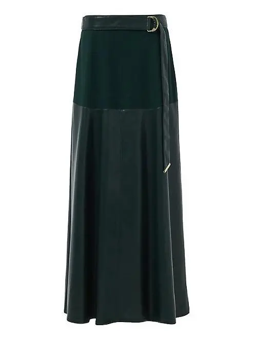 LEEM Panelled Faux-leather Maxi Skirt - Green