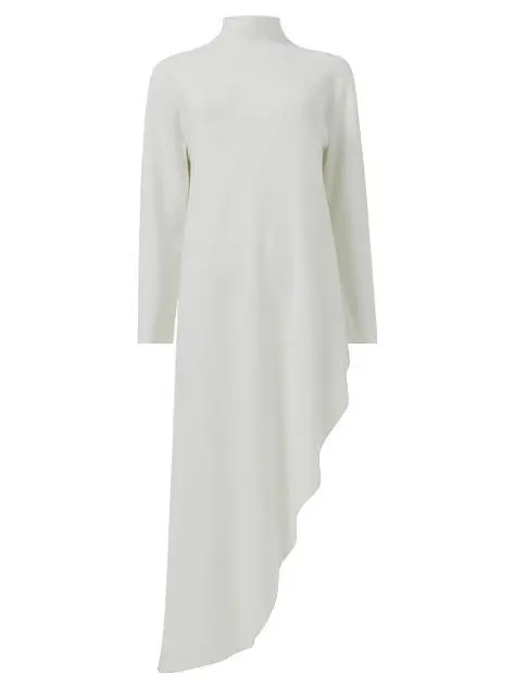 LEEM High-neck Asymmetric Knitted Tunic Dress - White