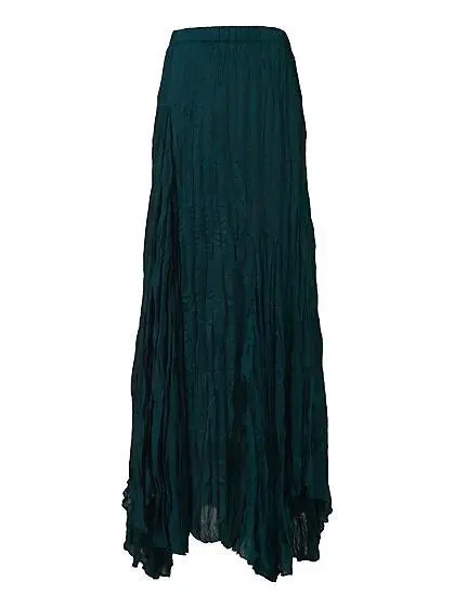 LEEM Asymmetric Plisse Woven Maxi Skirt - Green