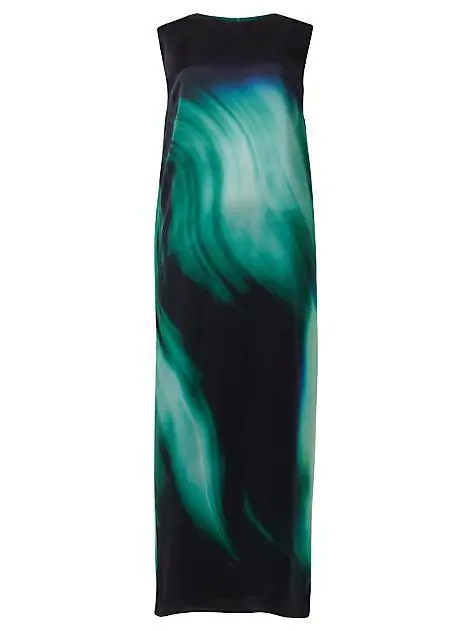 LEEM Sleeveless Printed Silk Midi Dress - Green