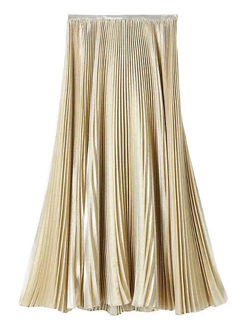JOSEPH Essai Pleated Silk-blend Midi Skirt - Gilt