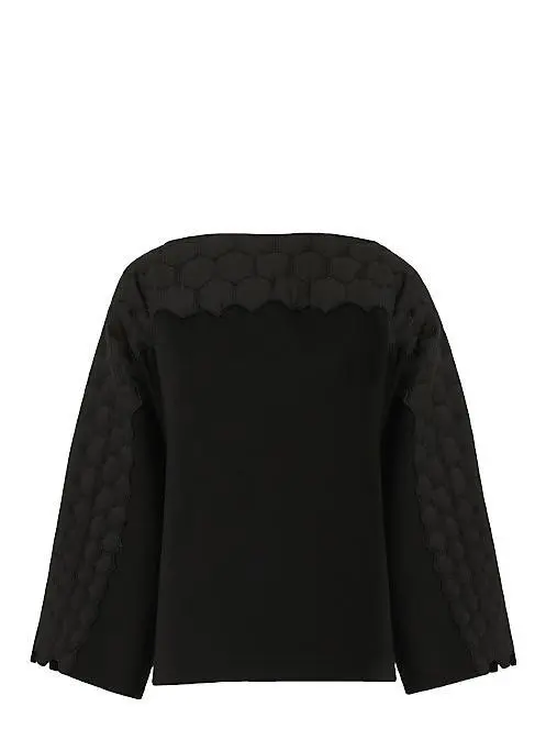 LEEM Quilted Embroidered Wool-blend Top - Black