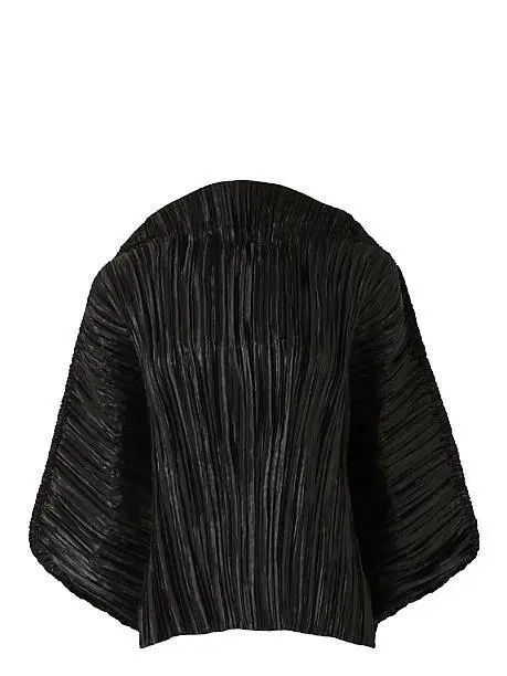 LEEM Plisse Batwing Woven Top - Black