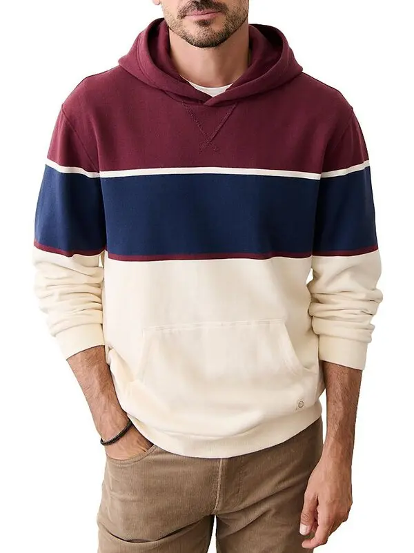 Marine Layer Relaxed Fit Color Block Fleece Hoodie - Burgundy/navy