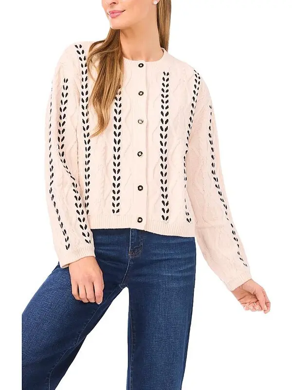 CECE DUPRAZ Cable Knit Ribbon Cardigan - Snow Cream